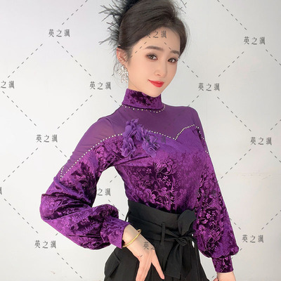 5050英之飒秋冬新款广场吉特巴水兵交谊舞蹈跳舞金丝绒高领连体衣