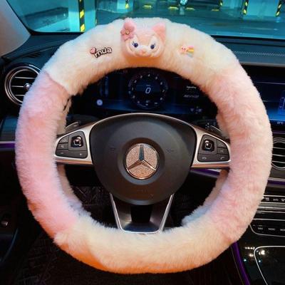新莉娜福克斯卡通汽车方向盘套冬季防滑保暖毛绒车把套妇女可爱的