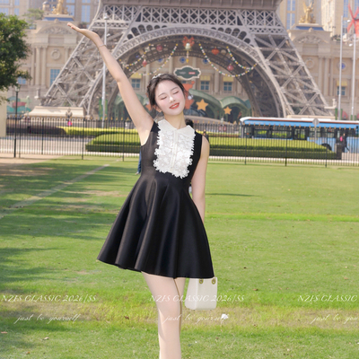 NZFS 楠子家-爆款回归名媛千金风重工蕾丝拼接娃娃领无袖背心连衣