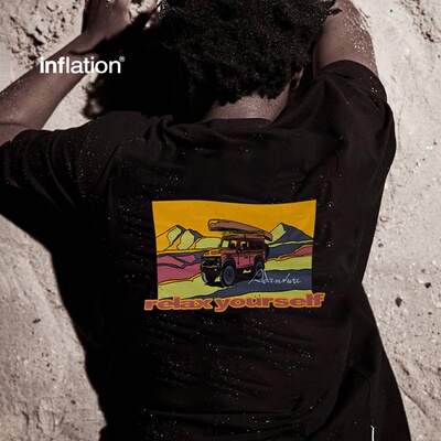 inflation250G重磅麻棉印花T恤2025春夏新品宽松潮牌趣味圆领