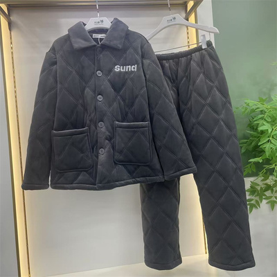 亲嘴猫男士海岛绒夹棉家居服