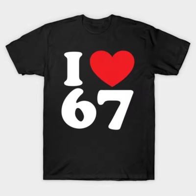 亚马逊I love six seven我爱67印花短袖T恤男女同款休闲纯棉上衣