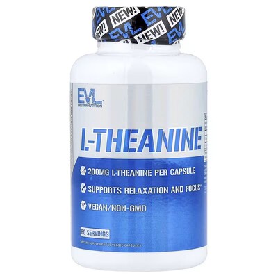 美国EVL L-茶氨酸200毫克60粒放松精神和提高注意力安稳睡眠