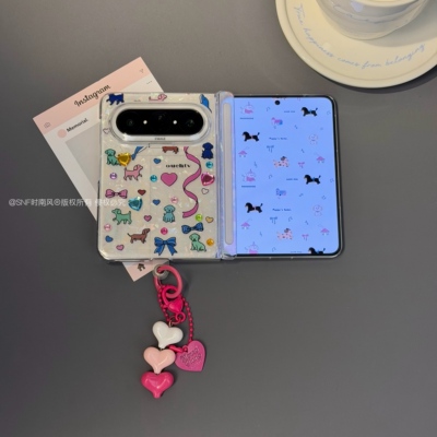 爱心狗狗贝壳纹适用华为puraxmax手机壳iPhone Ultra折叠屏PuraXMax典藏版三星GalaxyZFold8中轴磁吸保护前框