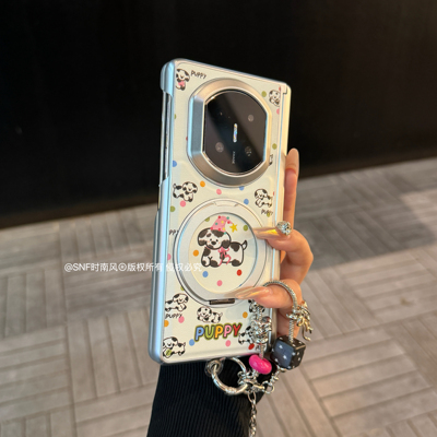 彩色波点狗狗旋转支架适用华为matex7x6x5手机壳折叠屏三星GalaxyZFold8 Ultra阔折叠Pura X Max典藏版双中轴