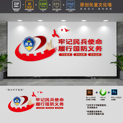 牢记民兵使命部队标语口号文化墙人武部背景墙布置AI+CDR设计稿