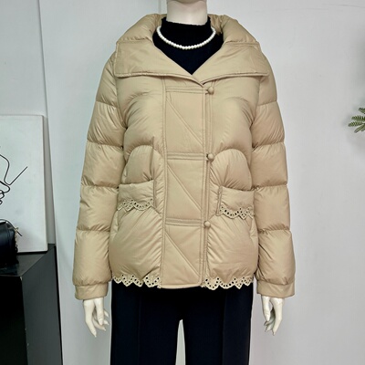 中年妈妈翻领两穿羽绒服女冬外套