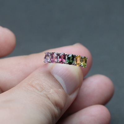 天然水晶碧玺戒指彩虹色红