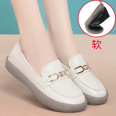 真皮小白鞋纯牛皮单鞋平底护士鞋