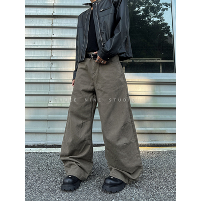 THREENINE阔腿弯刀牛仔裤