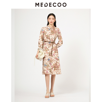 墨蒂珂长袖X型棉印花连衣裙