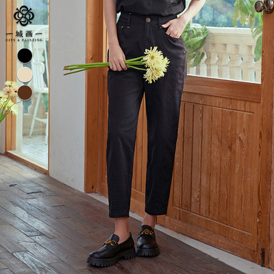 一城画一秋季文艺通勤时尚高腰百搭显瘦修身长裤女14122A112