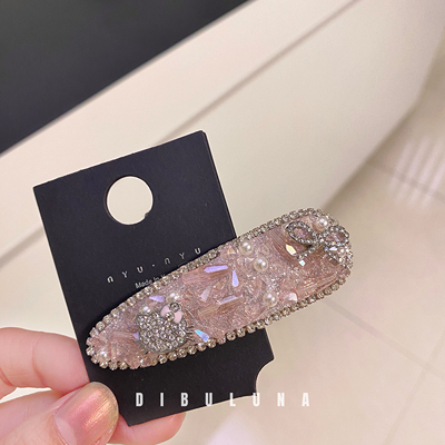 轻奢感粉色水晶石闪钻kt喵侧边刘海发夹女高端时尚bb夹2026年新款