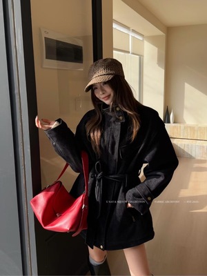 SY韩系新款时尚设计感雪尼尔高品质立领加厚保暖宽松休闲外套大衣