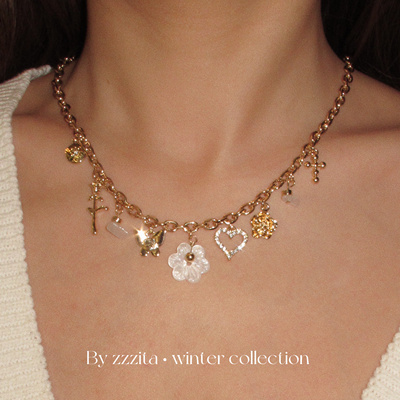 ZZZITA 贝芙丽的秘密～美式闪钻爱心花朵项链设计感锁骨链送礼物