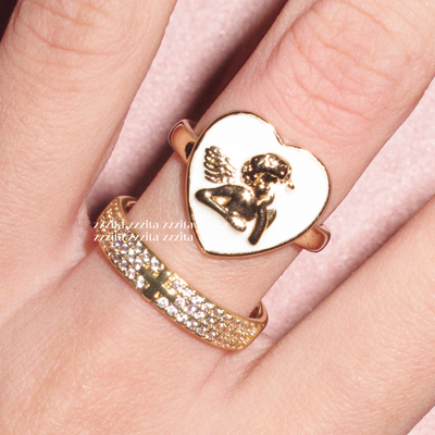 ZZZITA 纯白丘比特·White Cupid～小天使闪钻十字架戒指套装