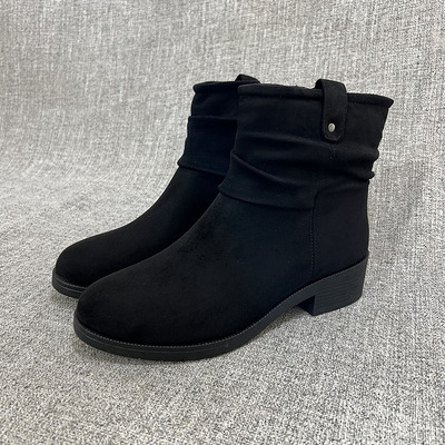 外贸秋冬薄棉侧拉链粗跟女短靴切尔西靴裸靴大码女鞋时装靴 F5041