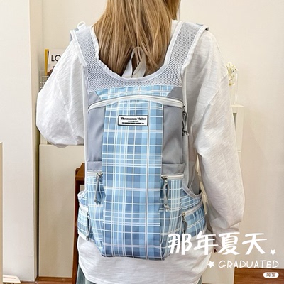 那年夏天韩国新款themuseumvisitor25格纹印花登山背包双肩包