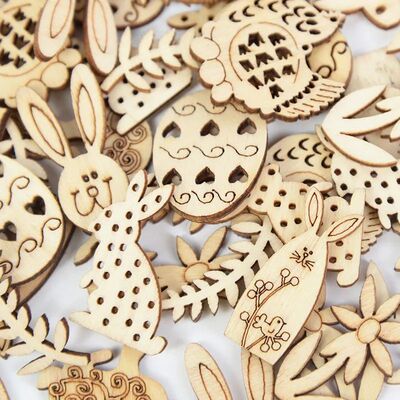 50/100pcs Happy Easter Rabbit Eggs Wooden Craft Easter Decor