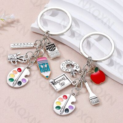 Classic Drawing Board Ruler Crayon Pencil Enamel Keychain Ap