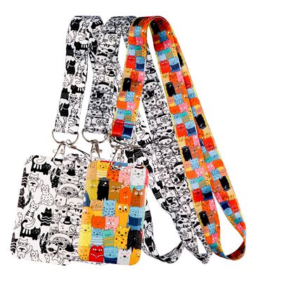 Cartoon Cute Cat Lanyard For Keychain ID Card Cover Passport