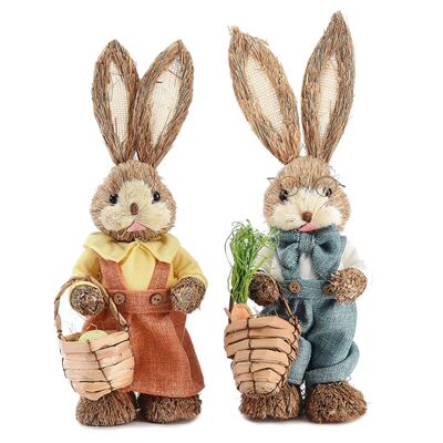 Desktop Ornament Easter Handmade Grass Rabbit 2pcs Multicolo