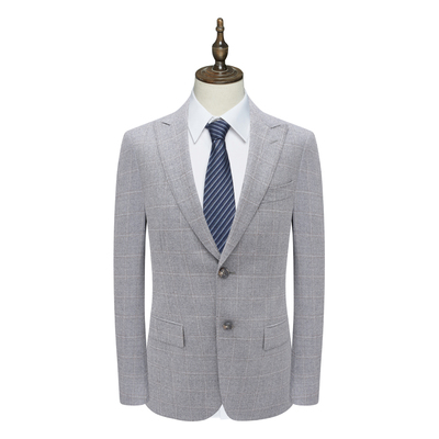 正装灰色格纹绵羊毛两粒扣西服