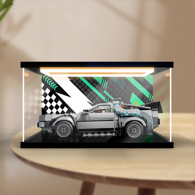 川帝适用77256回到未来时光机超级赛车积木模型防尘亚克力展示盒