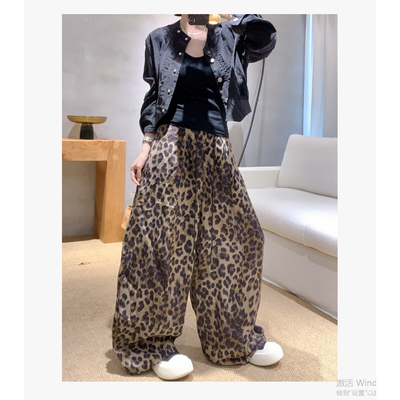 【丹丹福利秒杀不退换】【65%天丝35亚麻】豹纹阔腿裤 2656