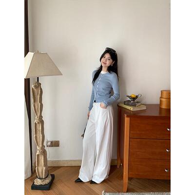 时尚假OJB两针件长短袖织衫女春季2026新气款质单排扣修身款套头