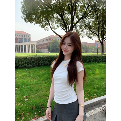 2026PUNCHUN针织高弹运动透气修身显瘦圆领T恤纯色正肩基础收腰短