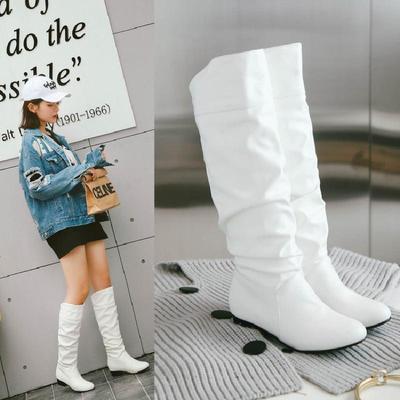 秋冬季圆头中筒皮面简约女靴子