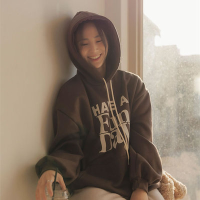 时尚起义韩国甜美2024秋冬funday字母加绒连帽卫衣T恤jo24120507
