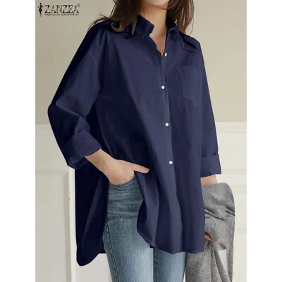 Women Fahion Cotton Shirt 2025 Autumn Long Sleeve Vintage Tu