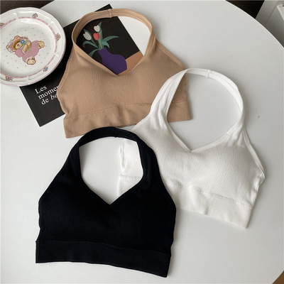 Solid Sport Bra for Women Sexy Halter Backless Tube Top Wome