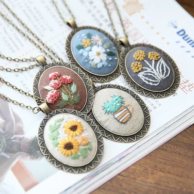 Embroidery Necklace Kit Pendant Kit Mini Cross Stitch Kit wi