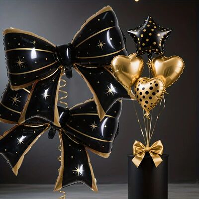 2PCS Black and Gold Bow Tie Balloons Perfect for Wedding Dec