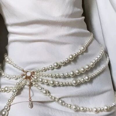 Y2K Jewelry Multilayer Pearl Waist Chain for Women'sRetro Ch