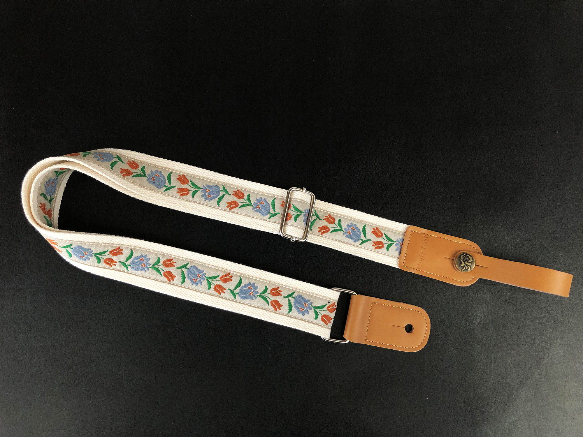 原创纯手工高雅郁金香刺绣通用尤克里里肩带 ukulele strap