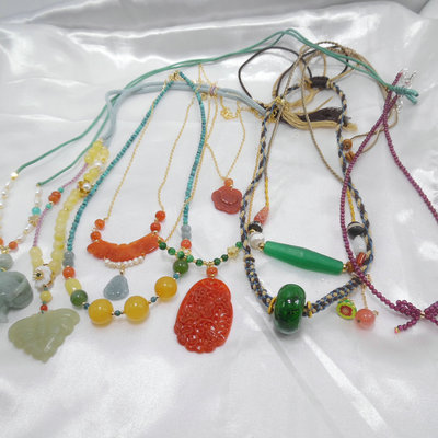 项链锁骨链毛衣链和田玉红翡紫晶