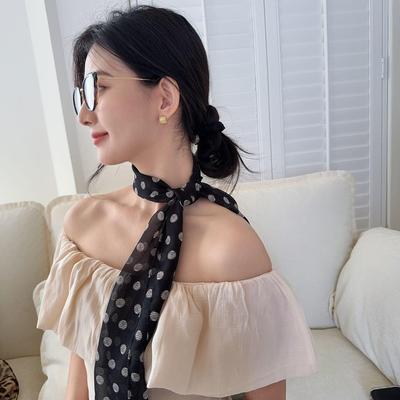 黑色波点丝巾系脖高级感女2025新款韩系装饰领巾长条丝带飘带腰带
