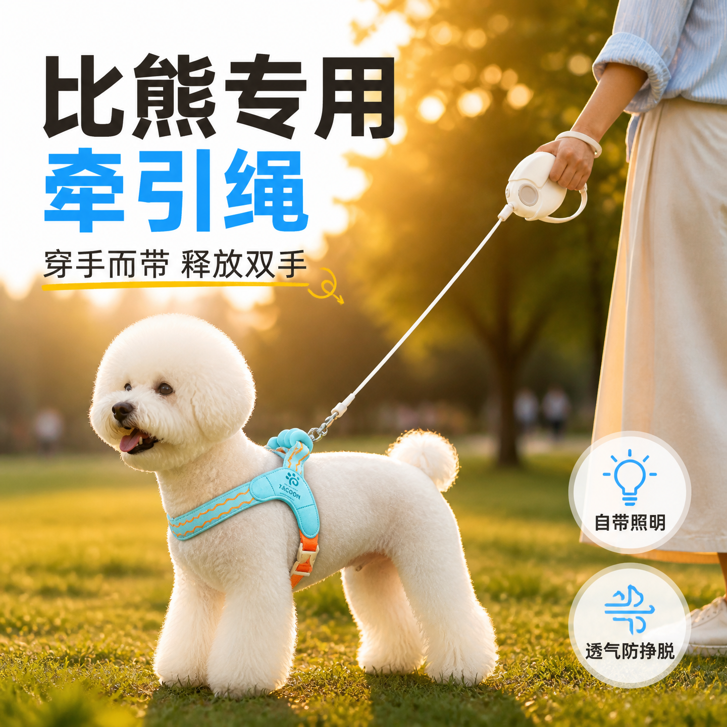 比熊专用牵引绳小型犬胸背式牵狗绳狗链子狗狗外出背心式遛狗神器