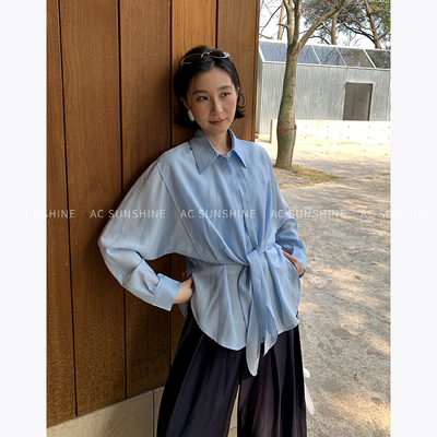 SUNSHINE醋酸混纺通勤绑带衬衫