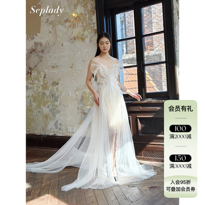 Xiangqiao Sheng盛湘乔26SS新品 蝴蝶设计抹胸礼服垂感开衩纱裙