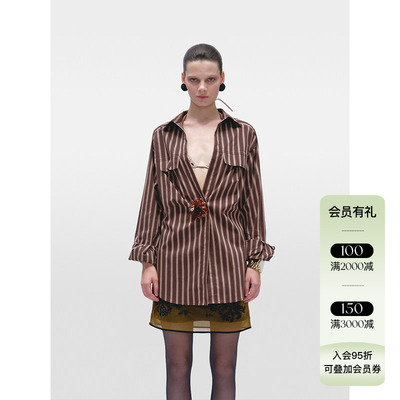 JACQUES WEI 26SS春夏新品 小众设计立体花扣条纹衬衫女长袖上衣