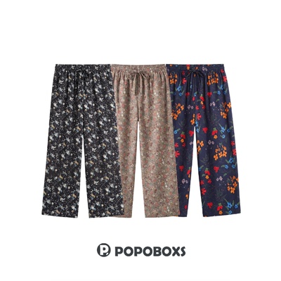 popoboxs26亲子夏季复古印花碎花裤成人儿童薄款直筒九分休闲裤