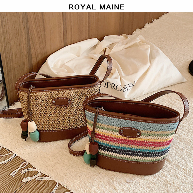 royalmaine时尚编织水桶包彩色小包女斜挎包