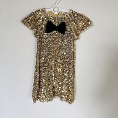 金银色珠片6岁女童礼服连衣裙