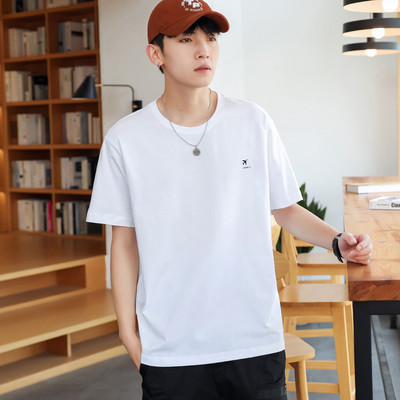 ISFV左胸小标小飞机印花纯棉舒适短袖男式男士t恤短袖