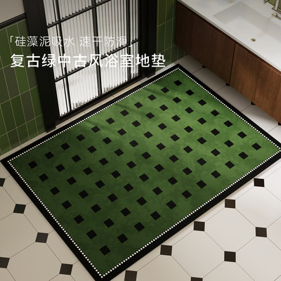 跨境简约格子硅藻泥地垫吸水防滑垫OZON亚马逊TEMU代发入户门垫